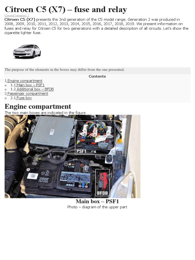 Citroen C5 X7 FUSES AND RELAYS | PDF | Headlamp | Manufactured Goods