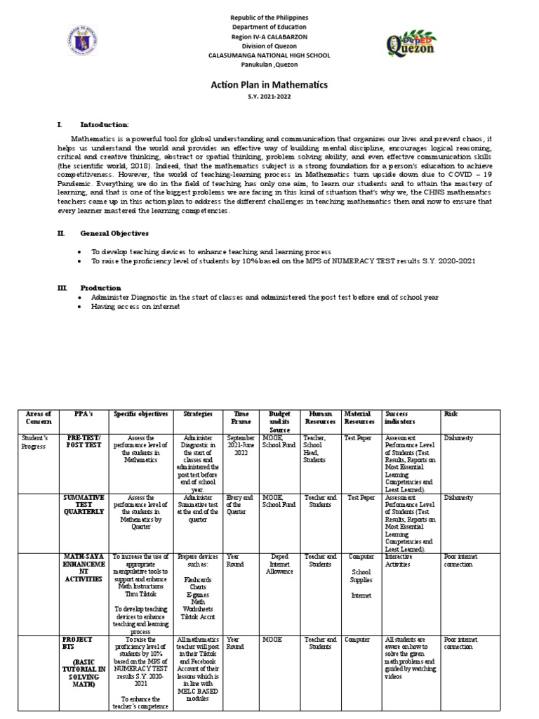 Action Plan Math | PDF | Teachers | Mathematics