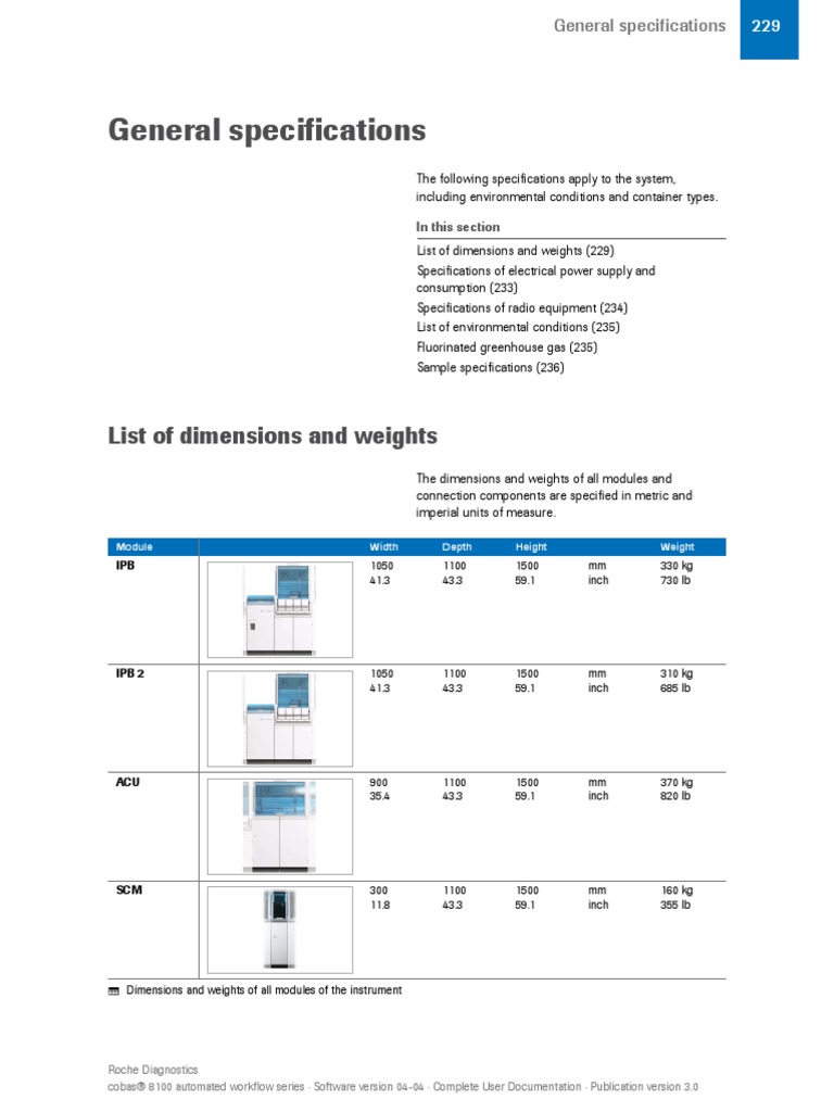 Dimensions of The Cobas 8100 Modules | PDF | Length | Metrology