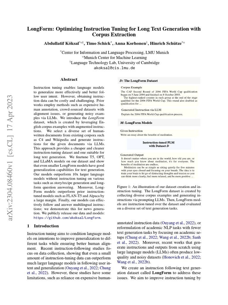 Longform: Optimizing Instruction Tuning For Long Text Generation With Corpus Extraction | PDF ...