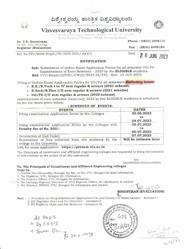 VTU Exam Form Filling UG (6 Sem) & PG (4 Sem) | PDF