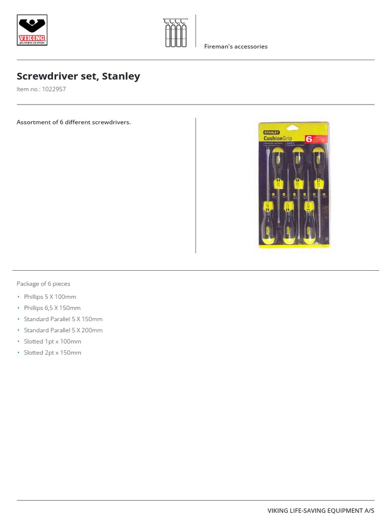 Screwdriver Set, Stanley | PDF