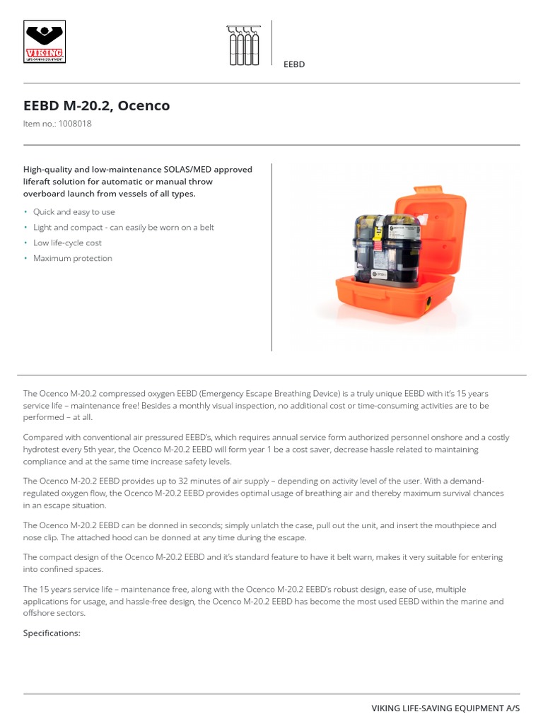 EEBD M-20.2, Ocenco | PDF | Manufactured Goods | Underwater Diving