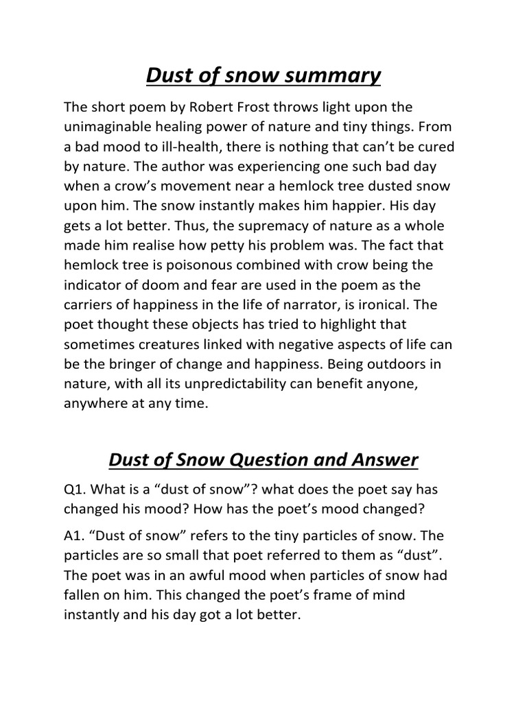 Dust of Snow Question and Answer | PDF | Poetry | Rhyme