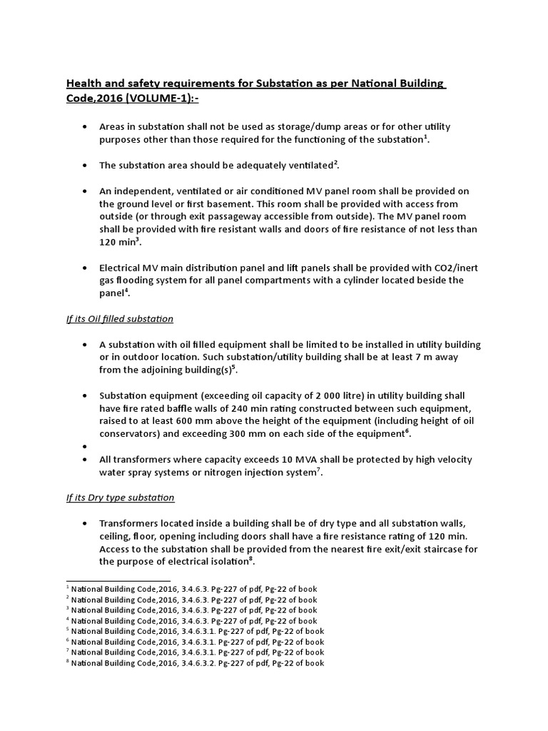 Health and safety requirements for Substation as per National Building ...