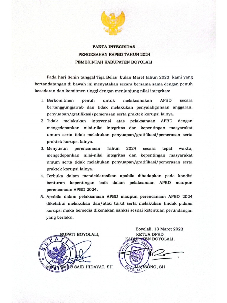 Pakta Integritas Pemkab Boyolali | PDF