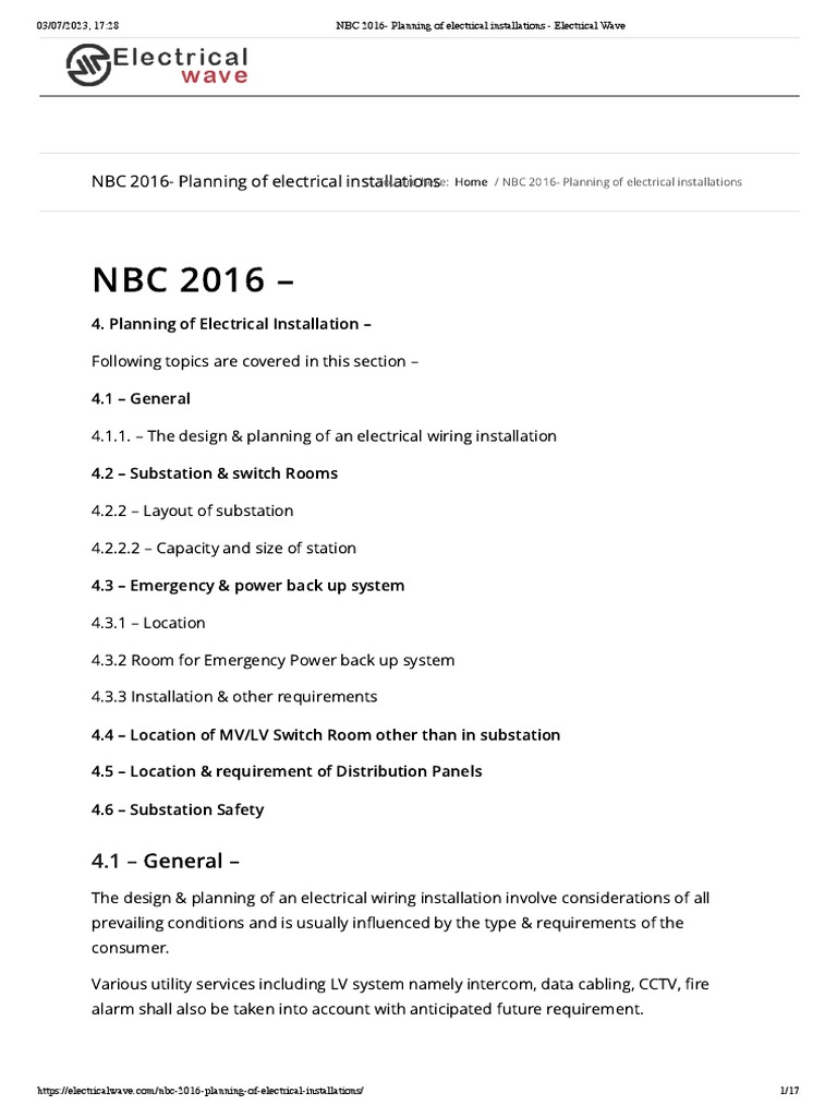 NBC 2016- Planning of electrical installations - Electrical Wave | PDF | Electrical Substation ...