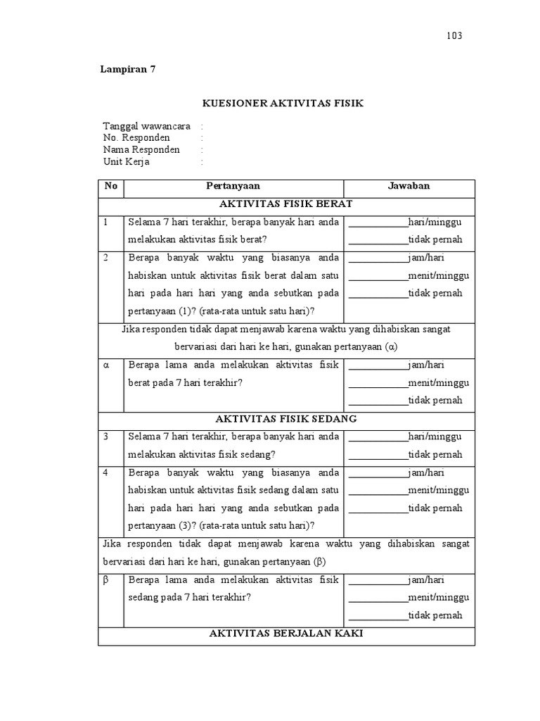 Kuesioner Ipaq PDF | PDF