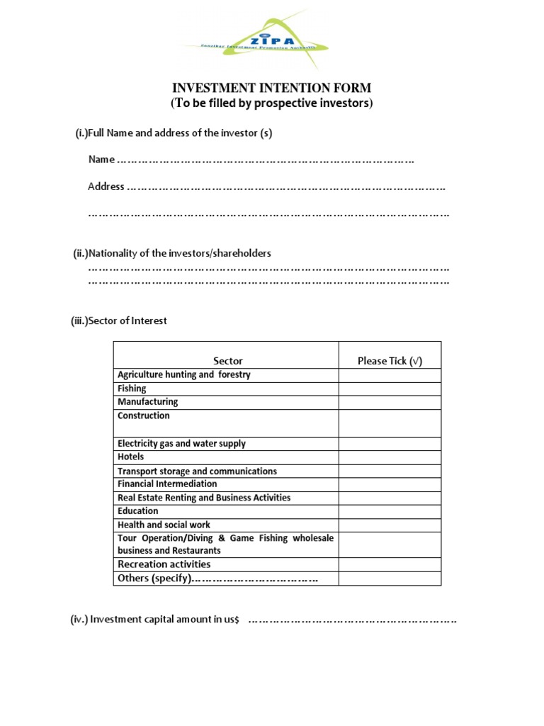 Investment Intention Form Template | PDF | Finance & Money Management