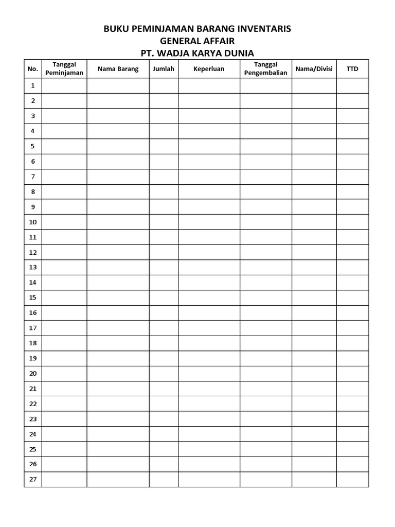 Buku Peminjaman Barang Inventaris | PDF