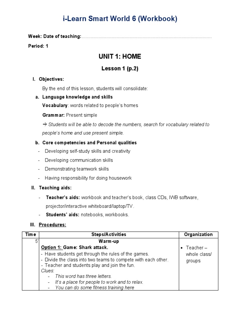 i-Learn Smart World 6: Home Unit Workbook | PDF | Teachers | Question