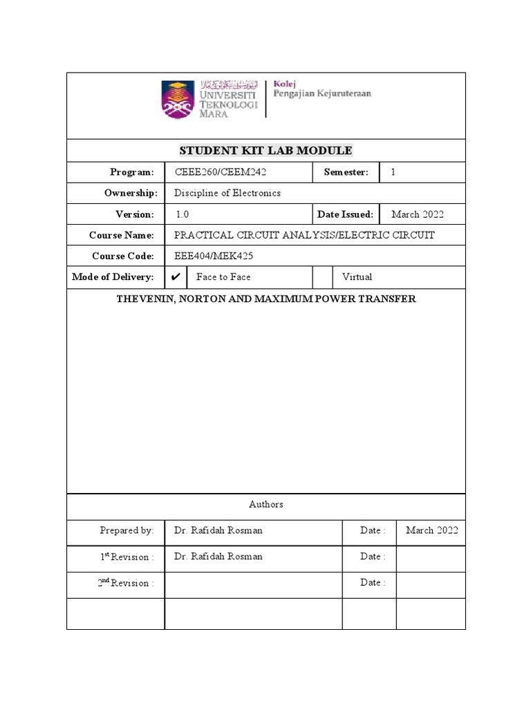 Lab 7 STUDENT KIT LAB MODULE | PDF | Electrical Network | Materials Science