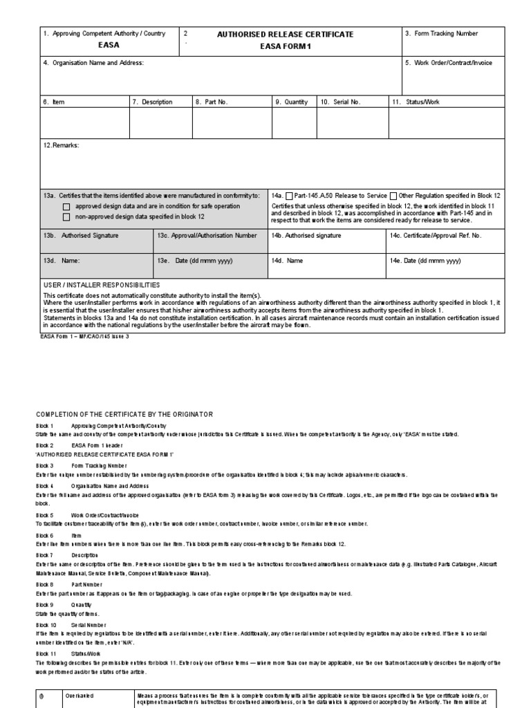 EASA Form 1 For Merge | PDF