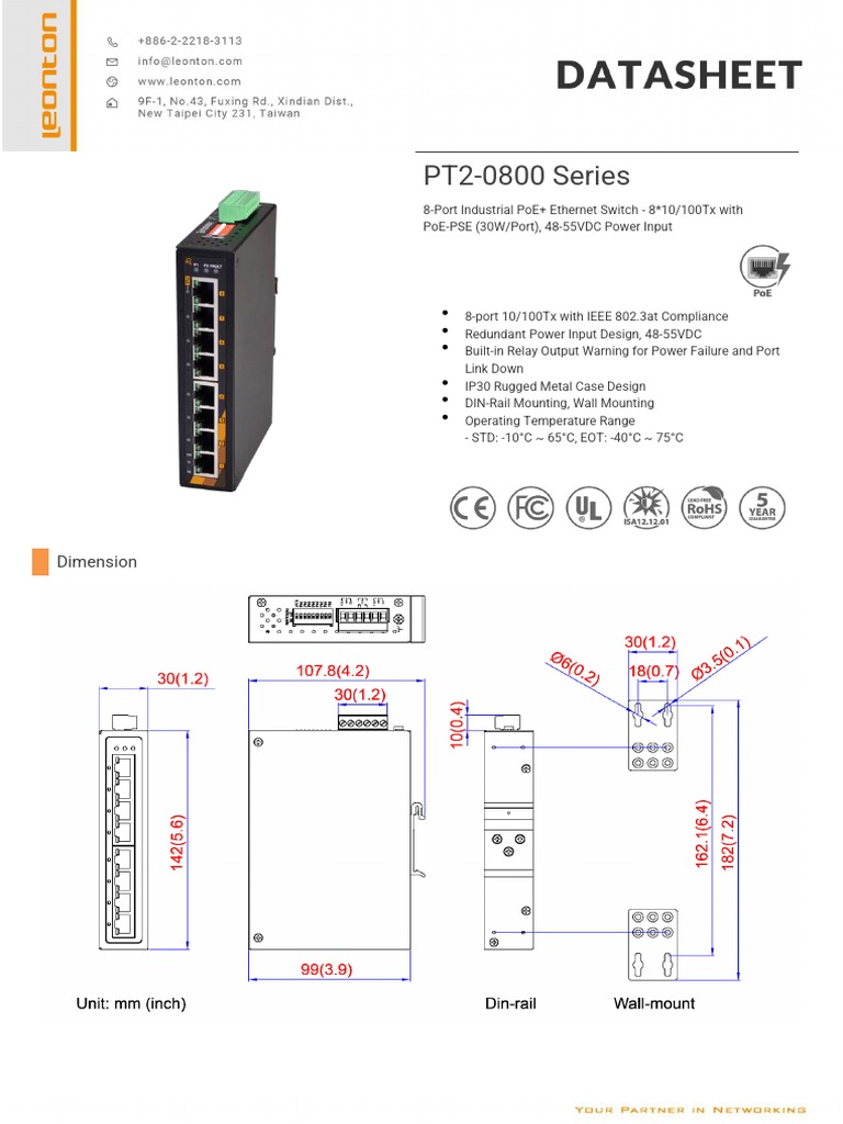 LEONTON - PT2-0800 - Datasheet | PDF | Ethernet | Networking Standards