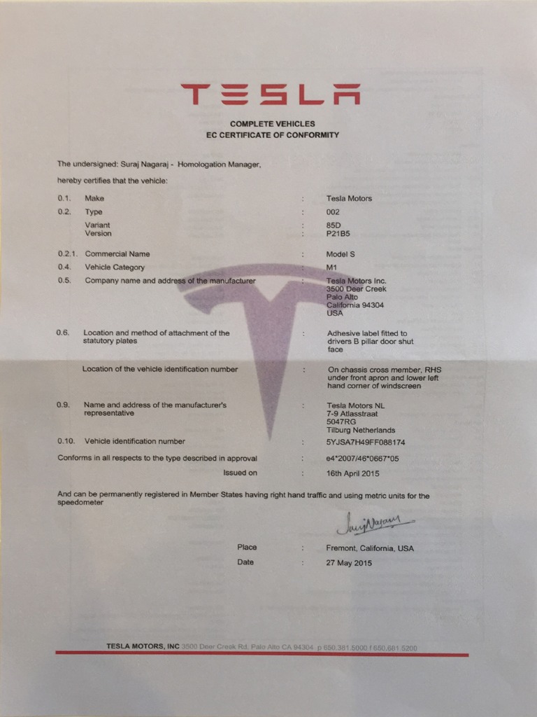 Coc Certificate Model S | PDF | Vehicles | Vehicle Technology