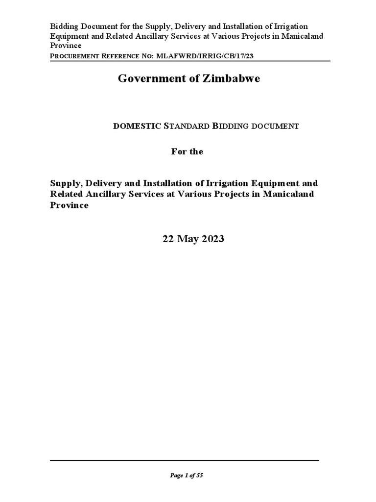 Irrigation Tender Manicaland 2023 | PDF | Specification (Technical ...