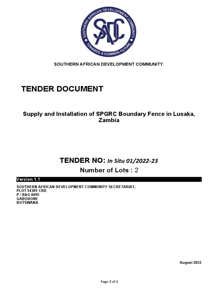 SPGRC Boundary Fence Tender in Lusaka | PDF | Concrete | Invoice