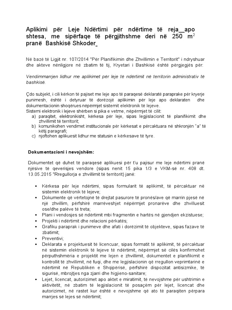 Aplikimi Per Leje Ndertimi Per Ndertime Te Reja Apo Shtesa Me Siperfaqe ...