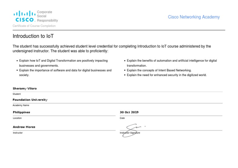Introduction To IOT Certificate | PDF