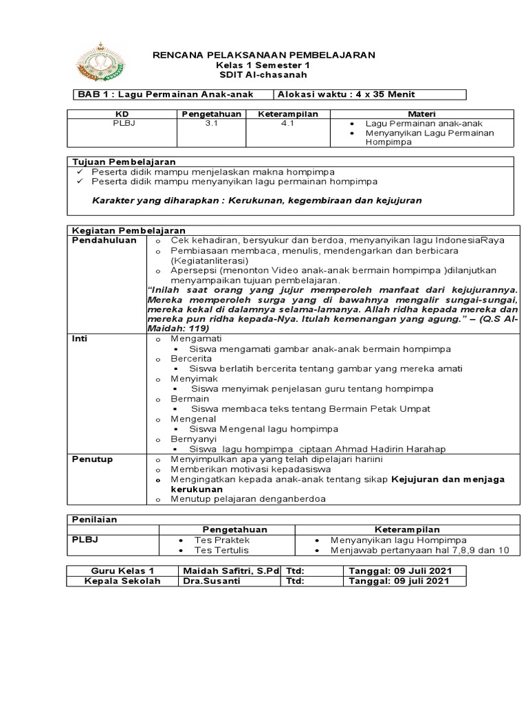 RPP Kelas ! PLBJ | PDF