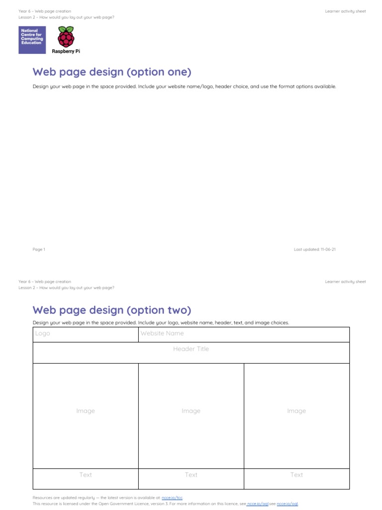 A3 Worksheet - Design sheet for web page | PDF