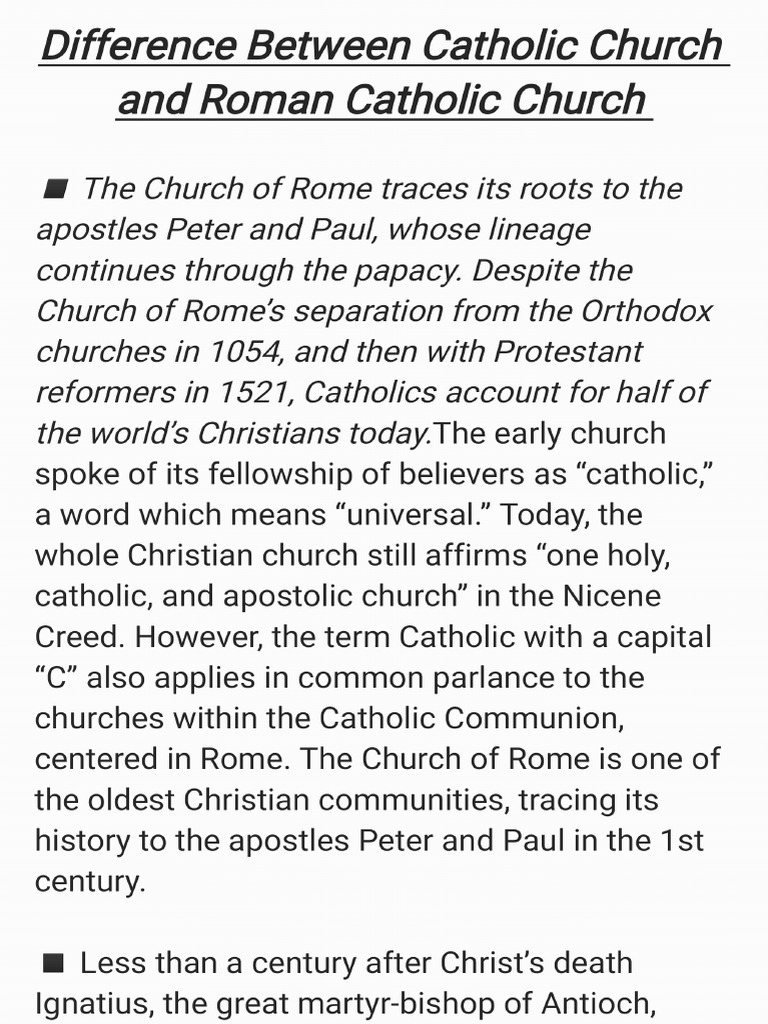 Difference Between Catholic Church and Roman Catholic Church | PDF