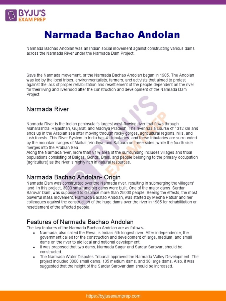 Narmada Bachao Andolan Upsc Notes 59 | PDF | Social Movements | Activism