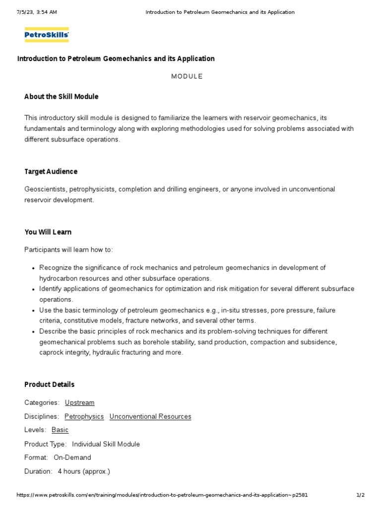 module-introduction-to-petroleum-geomechanics-and-its-application | PDF