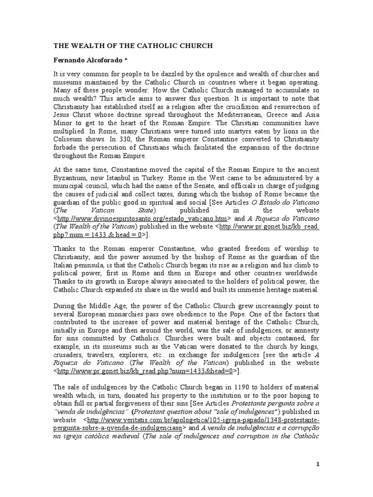 Wealth Accumulation of the Catholic Church | PDF | Catholic Church ...