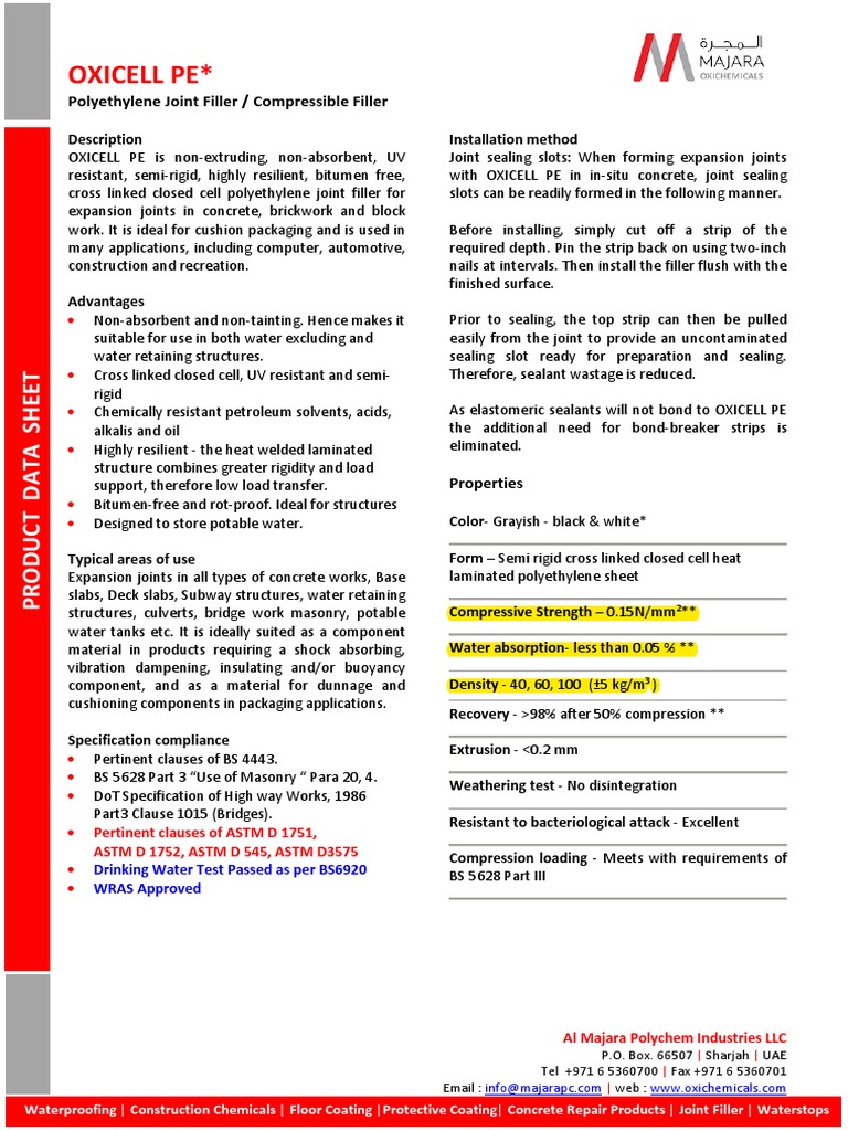 Oxicell Pe TDS F | PDF | Concrete | Polyethylene