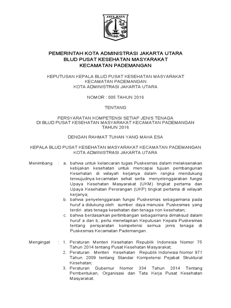 005 - SK Persyaratan Kompetensi Setiap Jenis Tenaga Di Blud Pusat ...