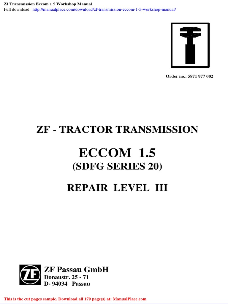ZF Transmission Eccom 1 5 Workshop Manual | PDF | Bearing (Mechanical ...