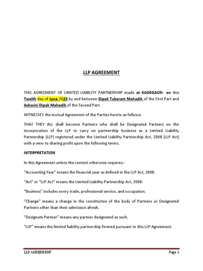 LLP Agreement | PDF | Limited Liability Partnership | Partnership