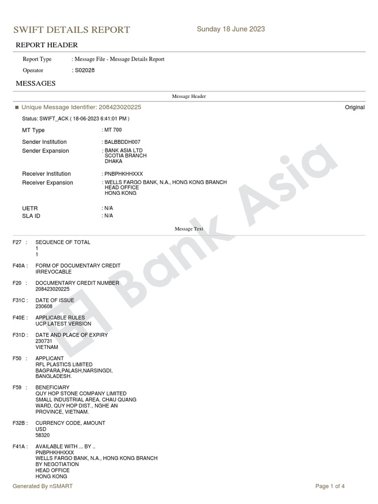 Swift Details Report | PDF | Cargo | Bill Of Lading