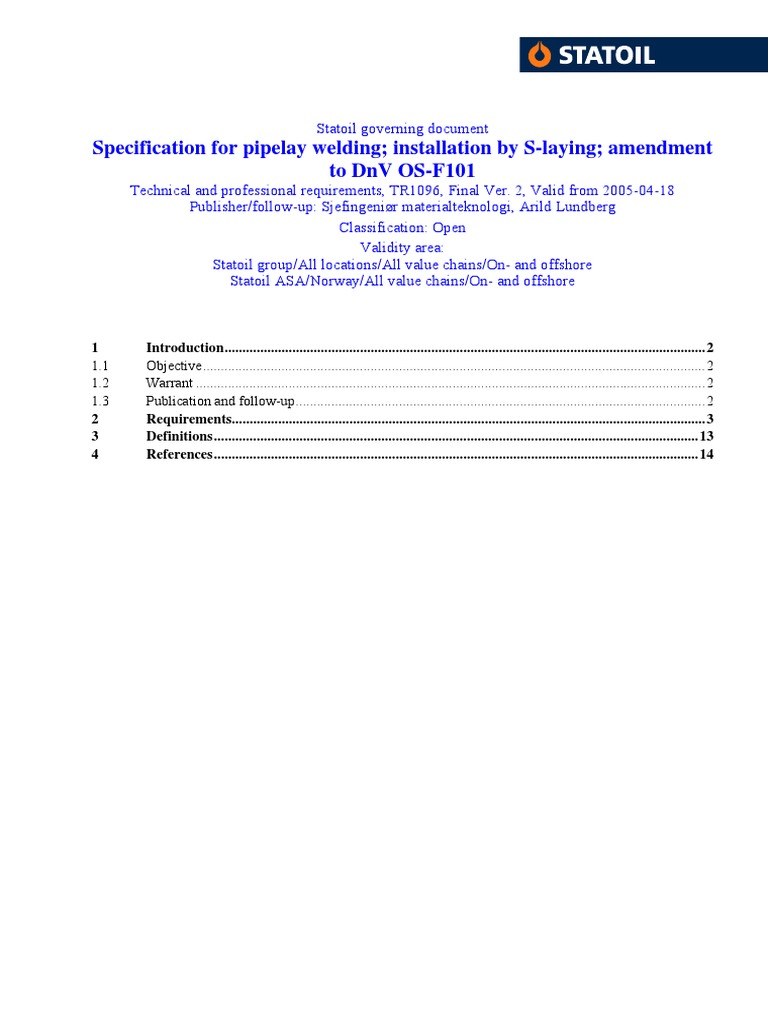 TR1096 Weld Spec For S-Lay | PDF | Welding | Construction