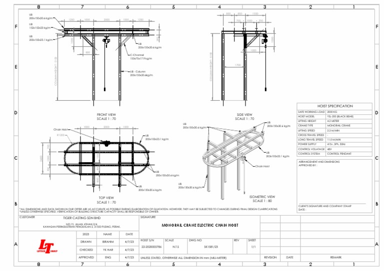 SK1581-23 - Monorail Crane 2ton - Structural Drawing | PDF | Crane ...