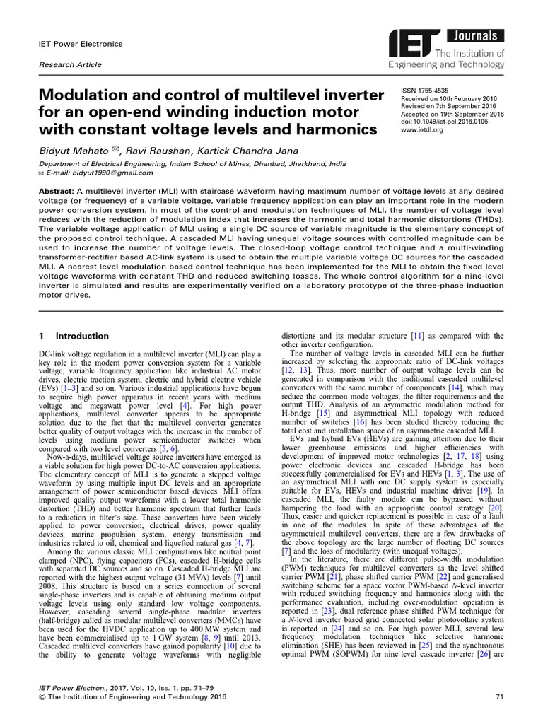 IET-PEL - Modulation and Control of Multilevel Inverter For An Open-End ...