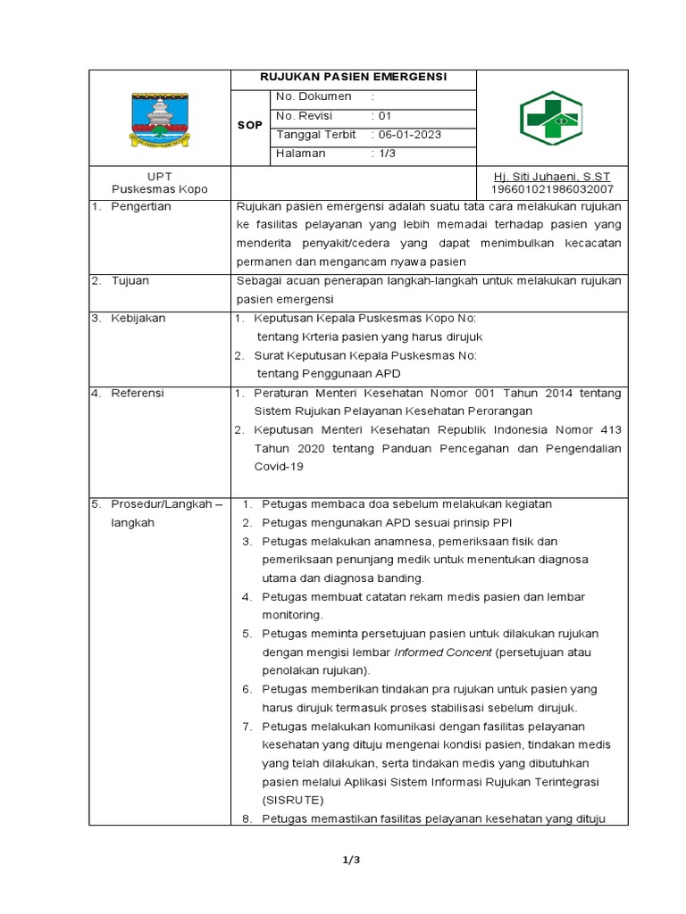 3.7 Sop Rujukan Pasien Emergensi | PDF
