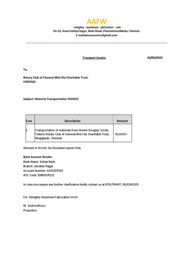 Rotary Club Transport Bill | PDF