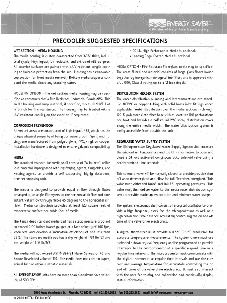 Precooler Suggested Specifications | PDF | Polyvinyl Chloride | Valve