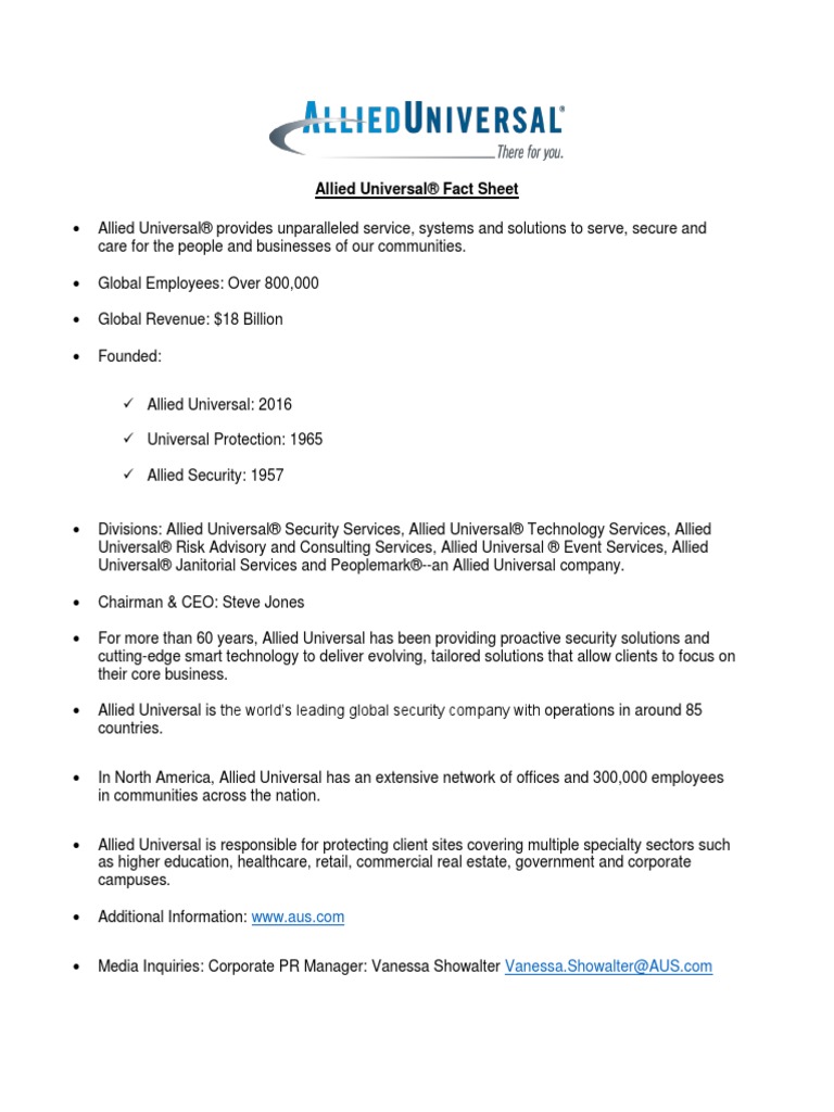 Allied Universal Fact Sheet-Updated 4-2021 | PDF | Finance & Money ...