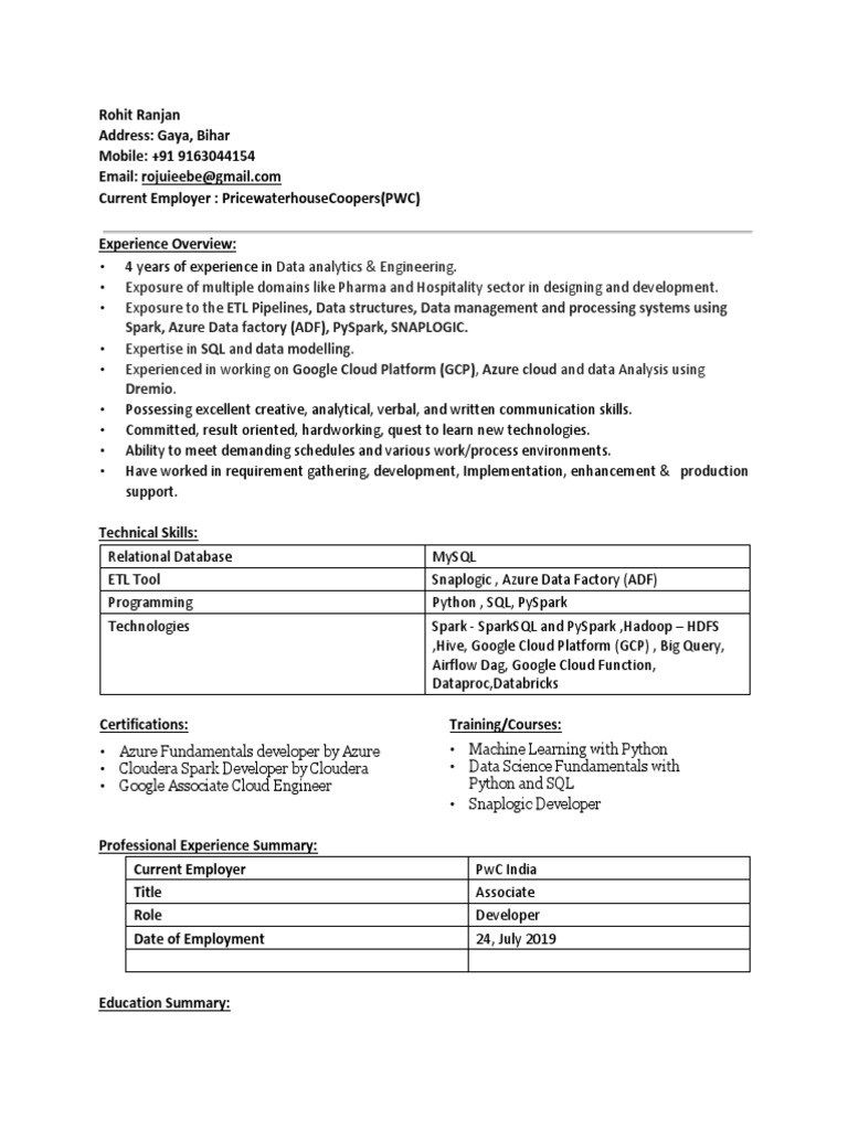 Rohit Ranan CV Updated | PDF | Apache Spark | Cloud Computing