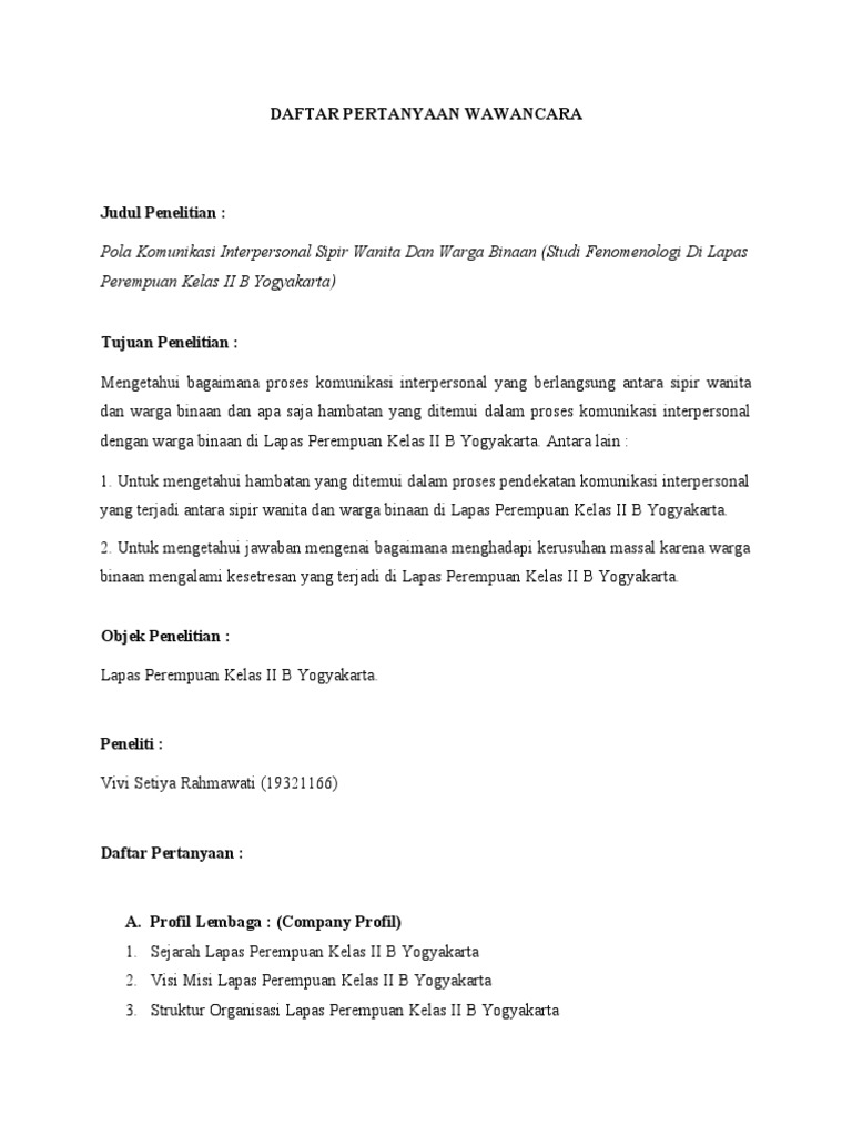 Daftar Pertanyaan Wawancara 3 | PDF