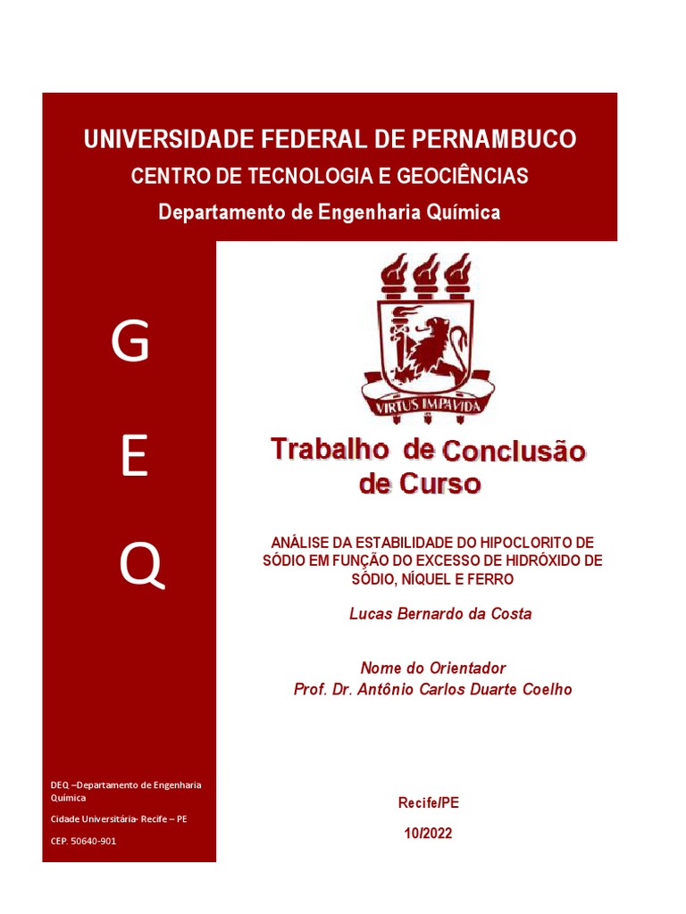 TCC Lucas Bernardo Da Costa | PDF | Cloro | Titulação TCC Lucas Bernardo Da Costa | PDF | Cloro | Titulação