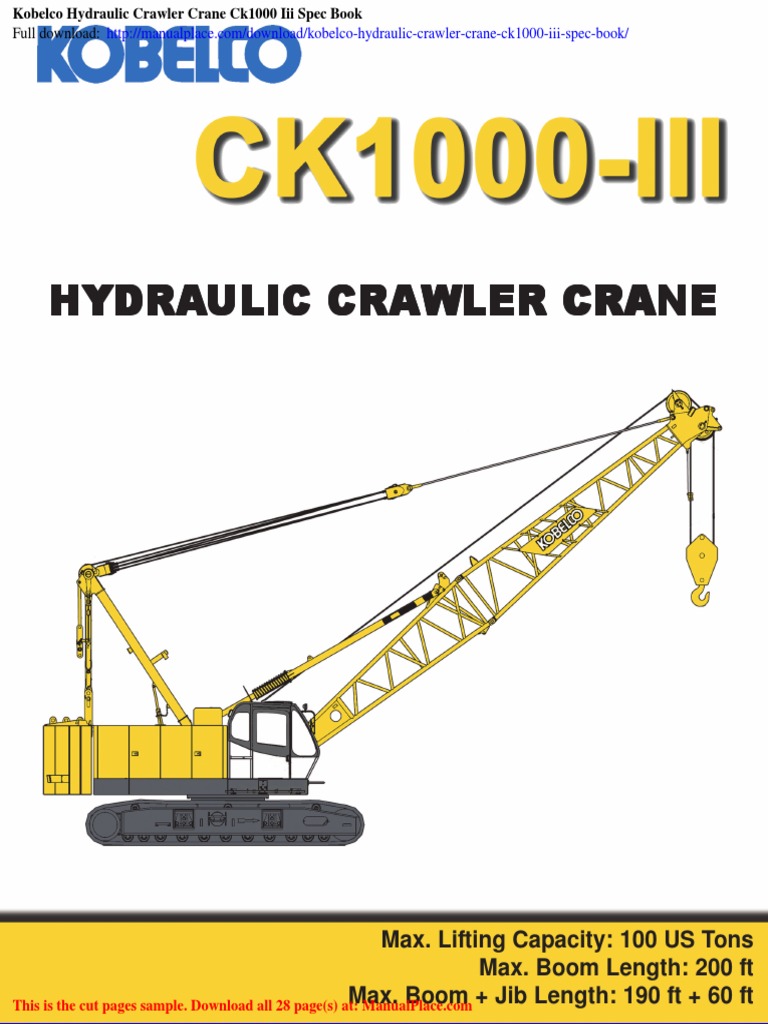 Kobelco Hydraulic Crawler Crane Ck1000 III Spec Book | PDF | Crane (Machine) | Horsepower