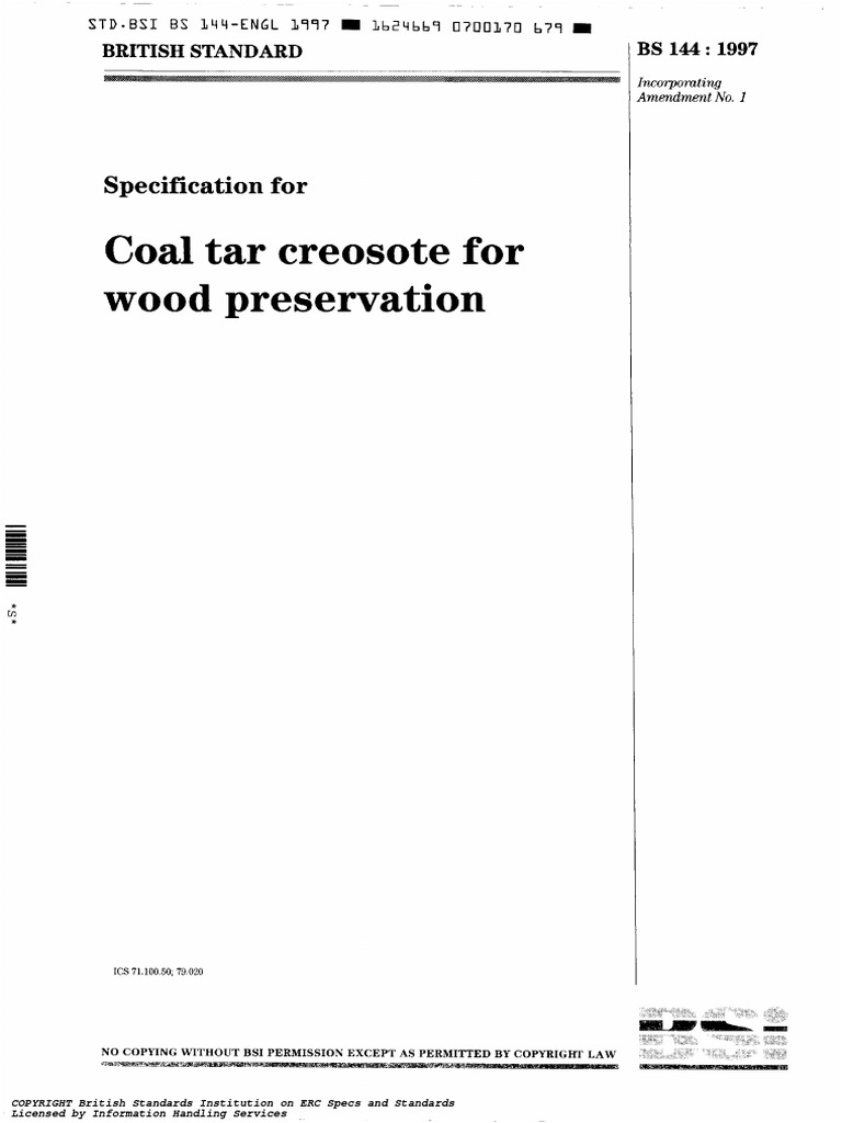 BS144 Coal Tar Creosote For Wood Preservation | PDF | Sodium Hydroxide ...