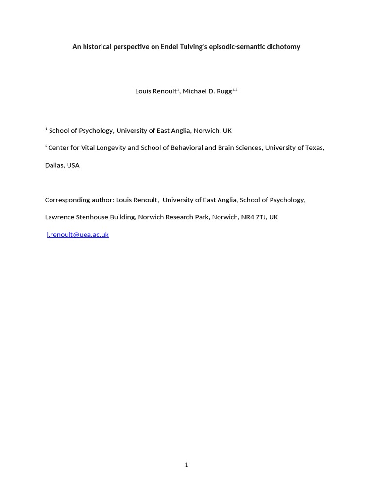 Tulving's Episodic-Semantic Memory Evolution | PDF | Memory | Recall ...