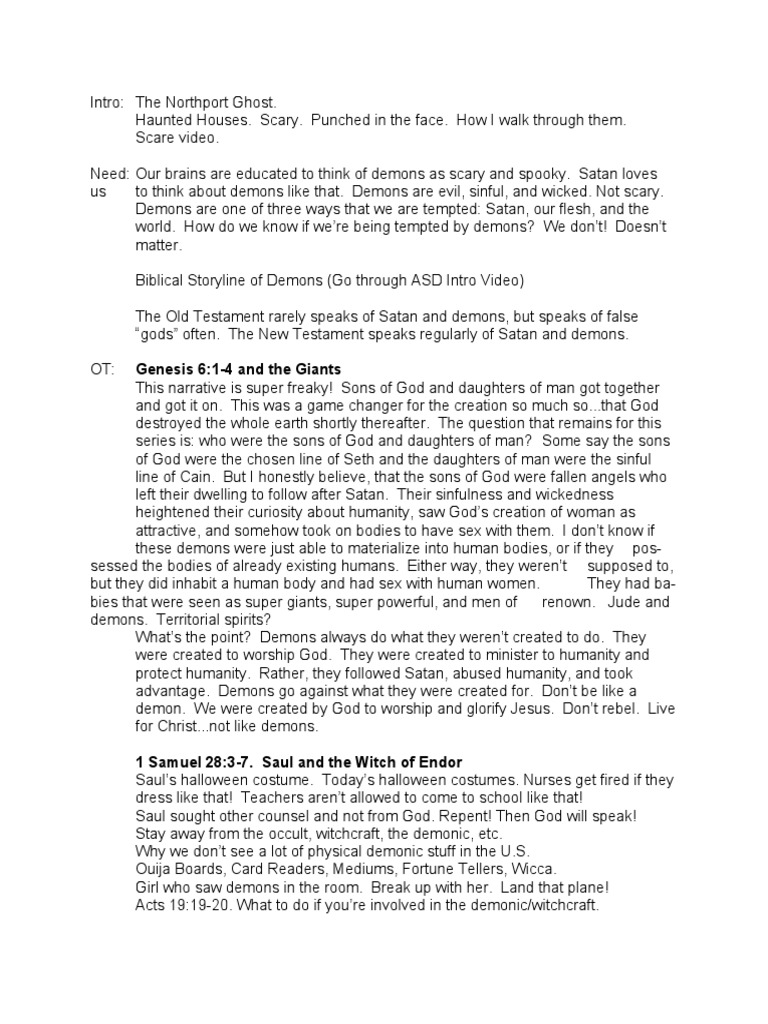 5 Demons Outline | PDF | Demons | Satan