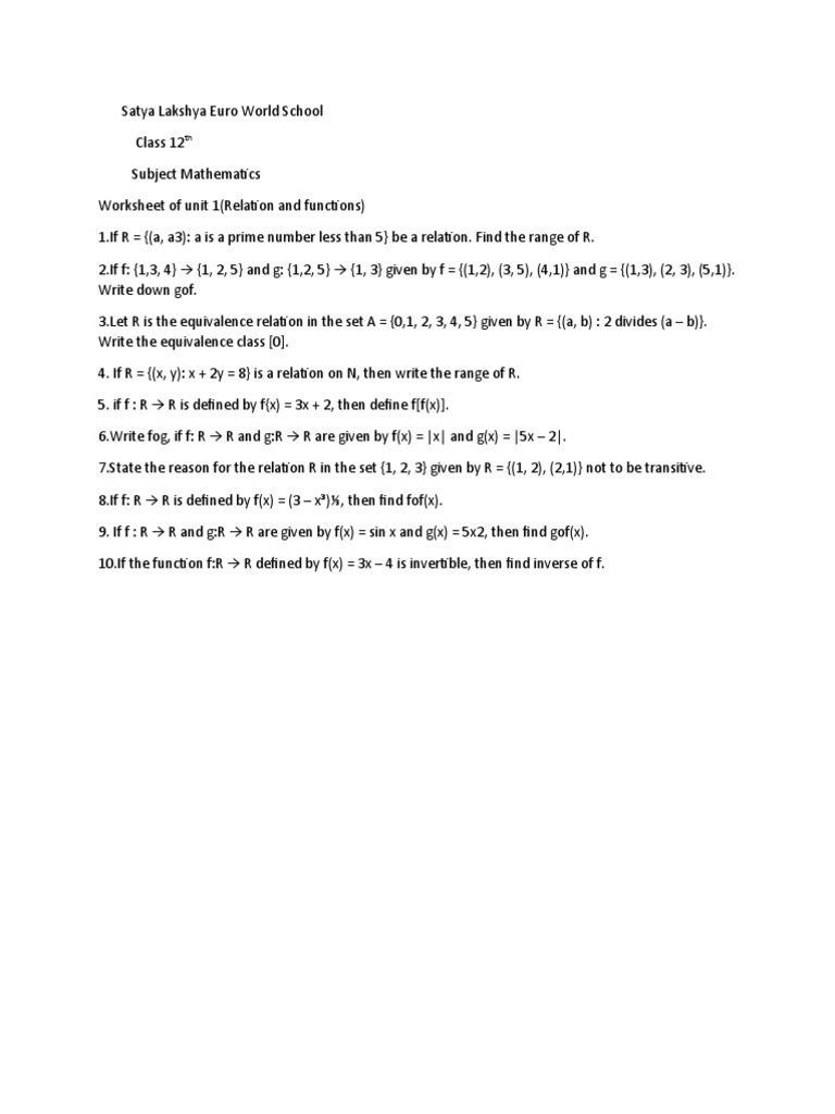 Worksheet Class 12 Unit 1 | PDF