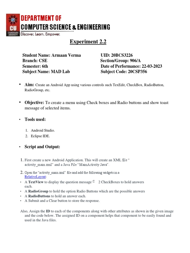 Android App Development Lab Guide | PDF | Button (Computing) | Android (Operating System)
